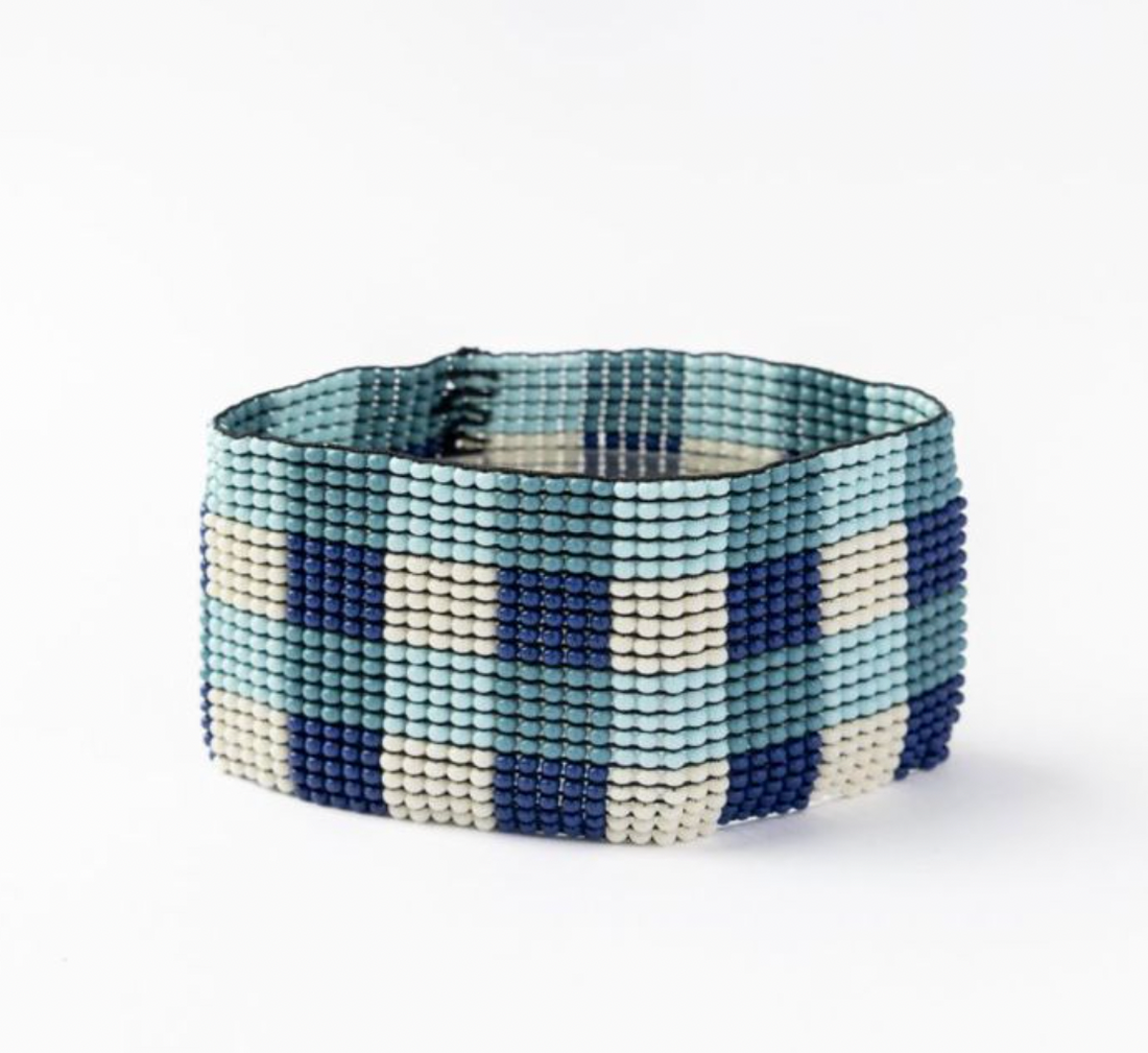 Kendall Blue Gingham Beaded Stretch Bracelet – Hiles Two